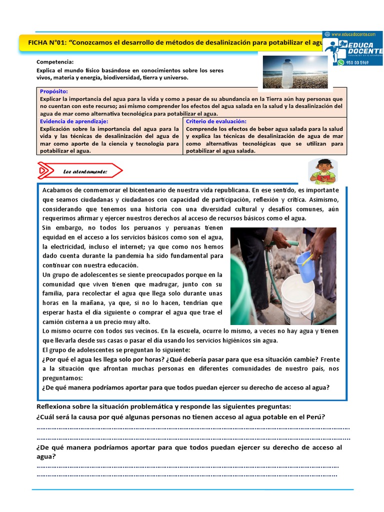 Ficha 1 El Agua | PDF | Agua | Desalinización