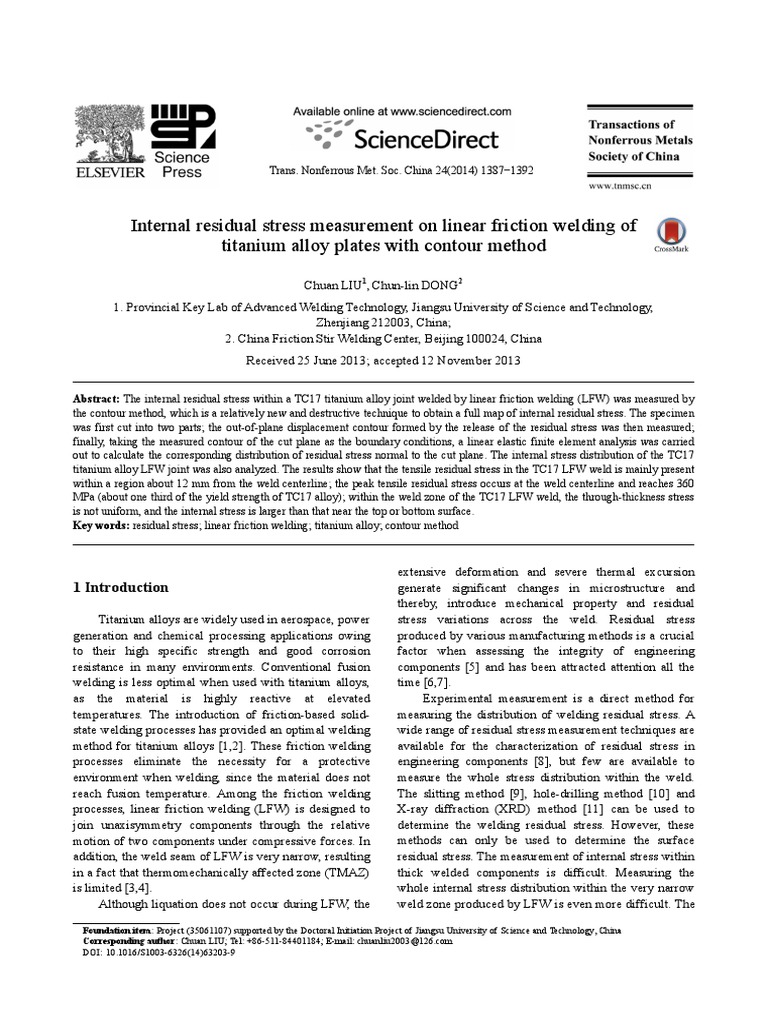 Internal Residual Stress Measurement On Linear Friction Welding of ...