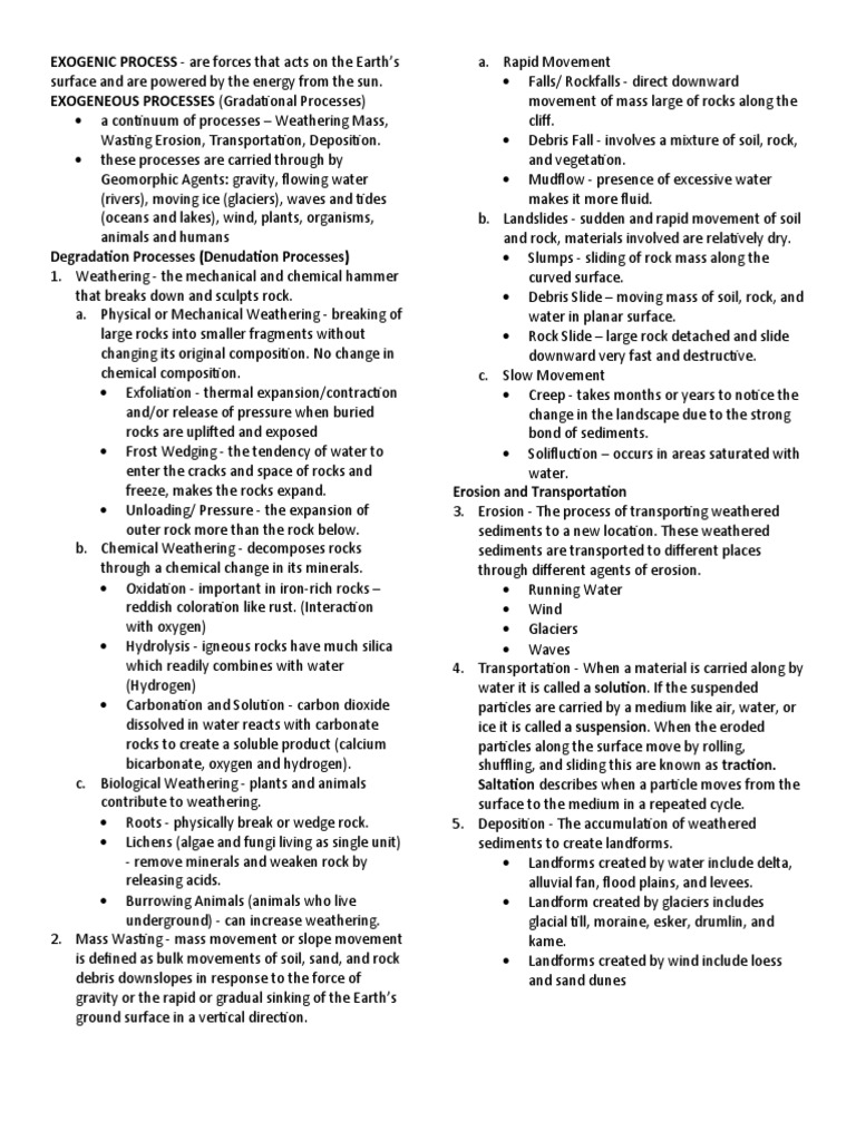 Exogenic Process Reviewer | PDF | Weathering | Erosion