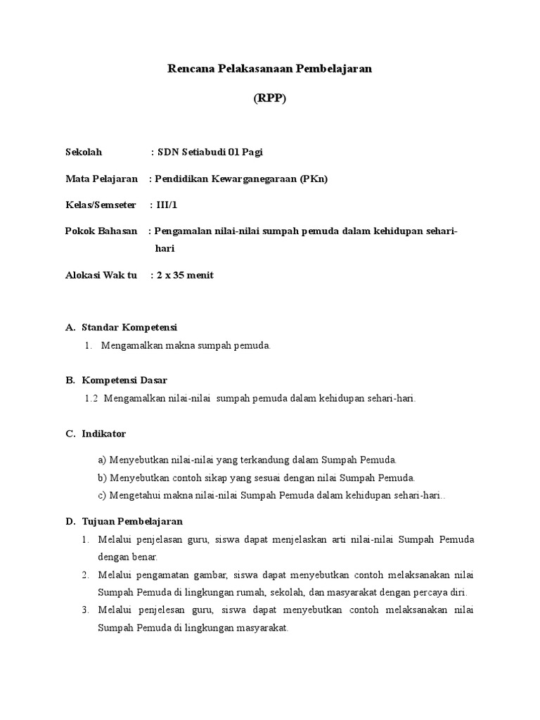 RPP PKN Kelas-3 | PDF