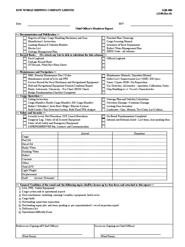 Chief Officer Handover | PDF