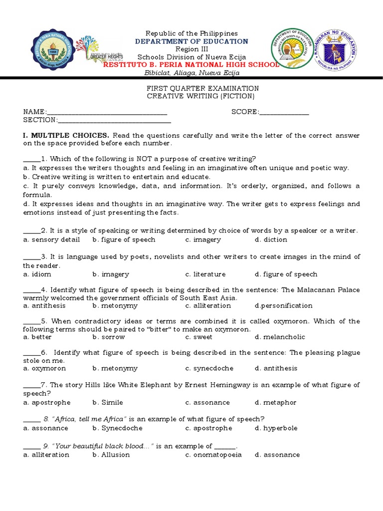 Creative Writing 1st Quarter Exam | PDF | Poetry