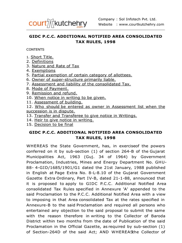 Gidc P.C.C. Additional Notified Area Consolidated Tax Rules, 1998 ...
