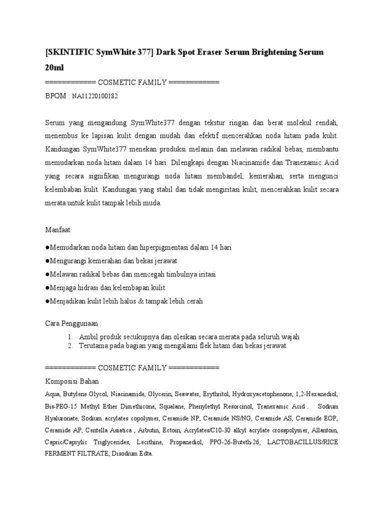 SKINTIFIC SymWhite 377 Dark Spot Eraser Serum Brightening Serum 20ml | PDF