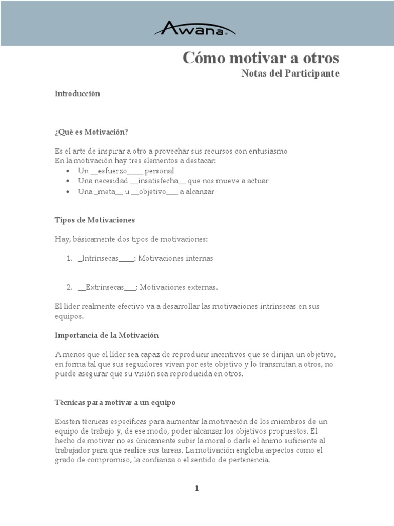4 Como Motivar A Otros - Participante | PDF | Relaciones personales ...