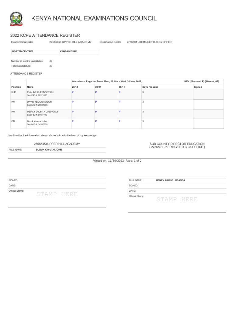 Attendance Register | PDF
