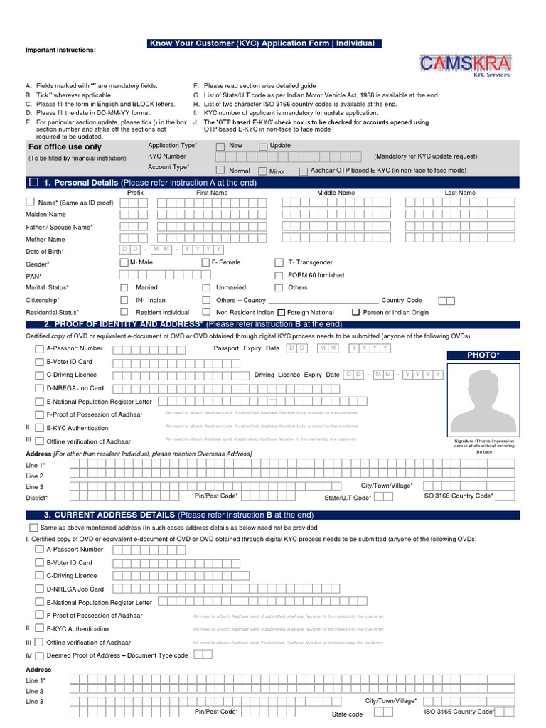 CAMSKRA Latest Form New KYC Form | PDF | Identity Document