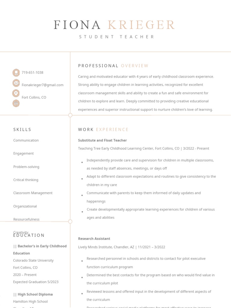 Fiona Resume | PDF | Teachers | Classroom Management