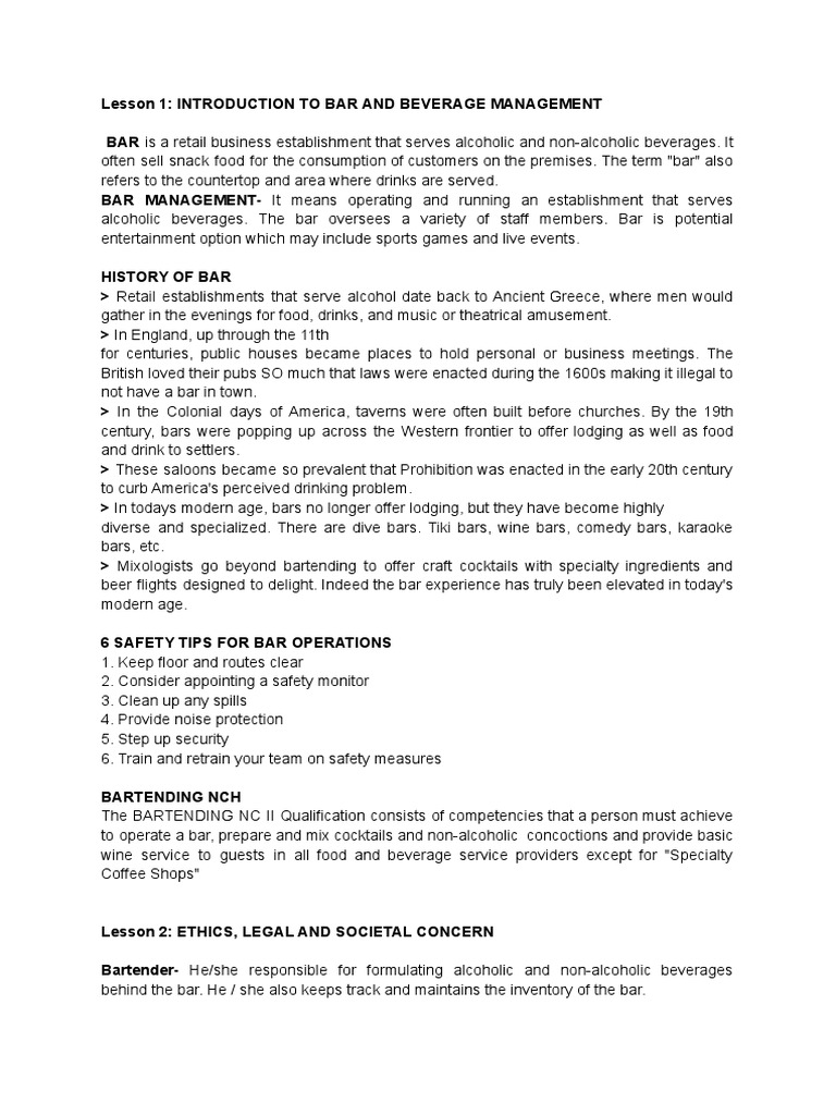 (Reviewer) BAR AND BEVERAGE | PDF