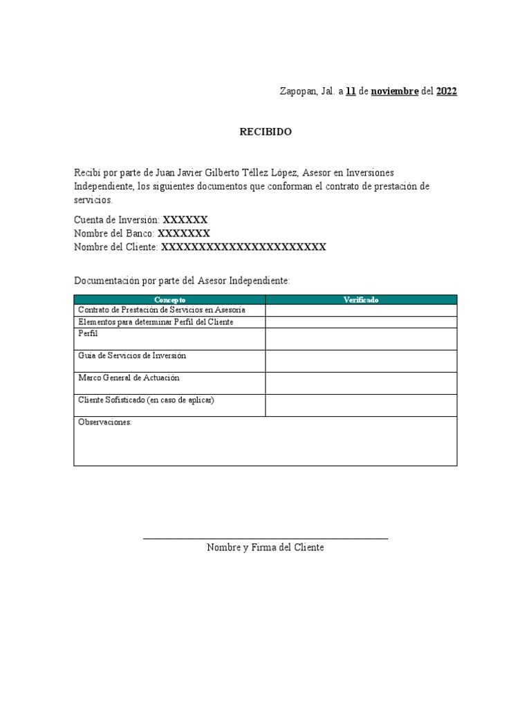 Check List de Documentos Recibidos | PDF
