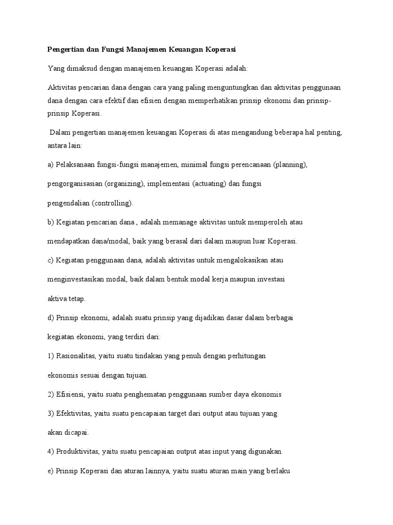 Pengertian Dan Fungsi Manajemen Keuangan Koperasi | PDF
