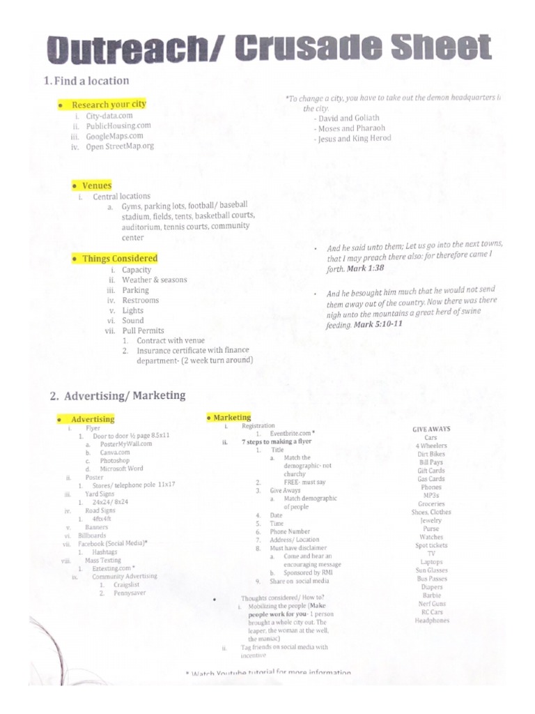 Outreach Crusade Sheet | PDF