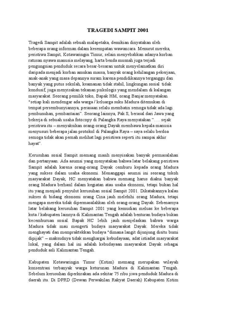Tragedi Sampit 2001: Latar Belakang dan Korban | PDF | Politik | Ilmu ...