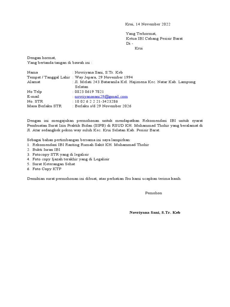 Permohonan Rekomendasi IBI SIPB | PDF