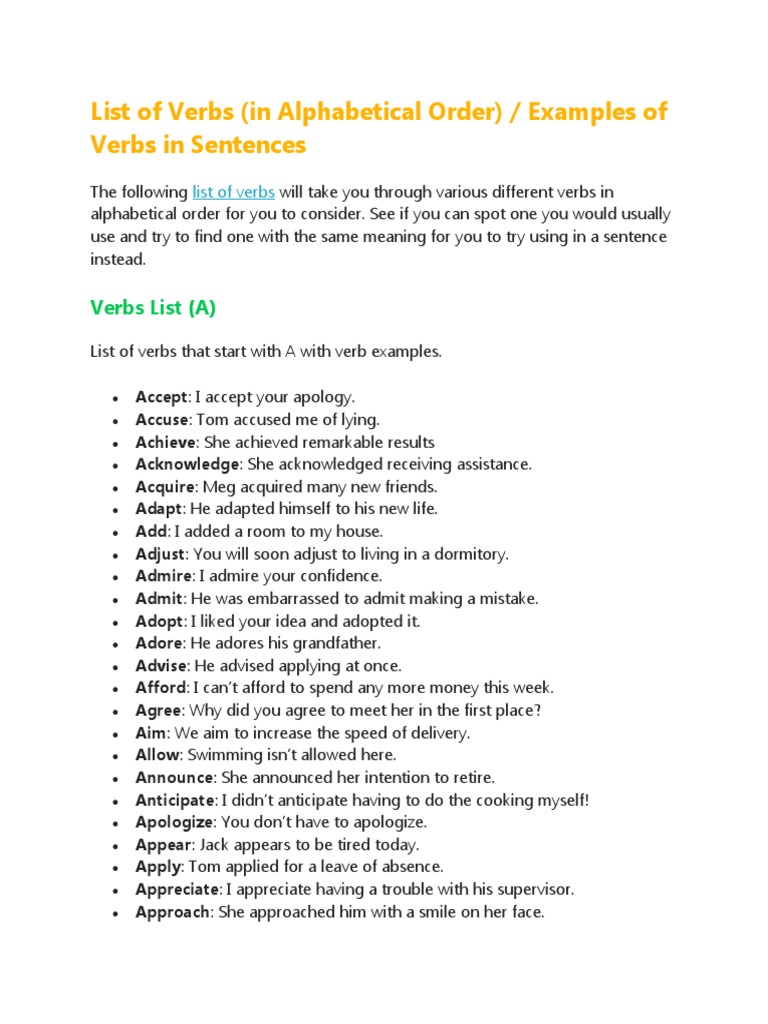 List of Verbs | PDF | Adjective | Cognitive Science