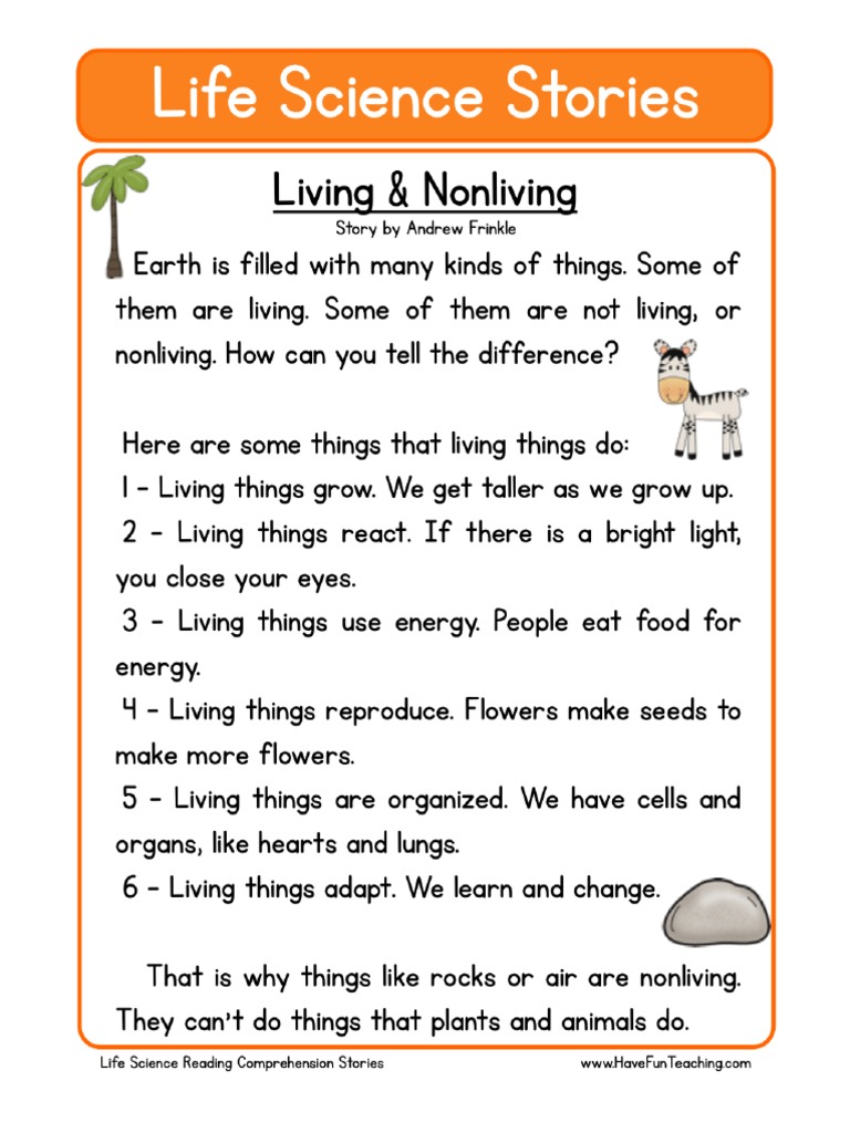 Free Life Science Reading Comprehension Living and Nonliving | PDF