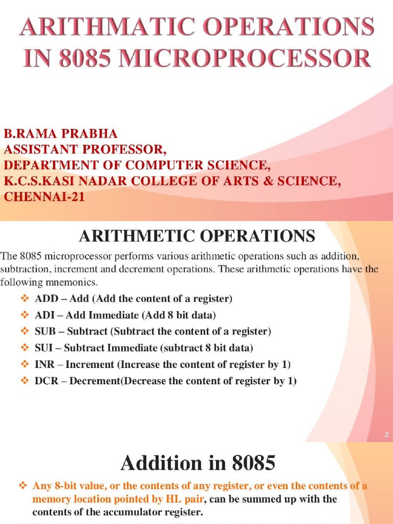 Arithmetic Operations in 8085 Microprocessor | PDF