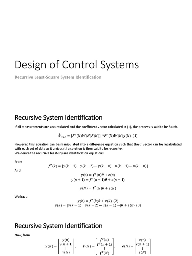 Session16 Recursive Systems Identification | PDF | Least Squares | Matrix (Mathematics)