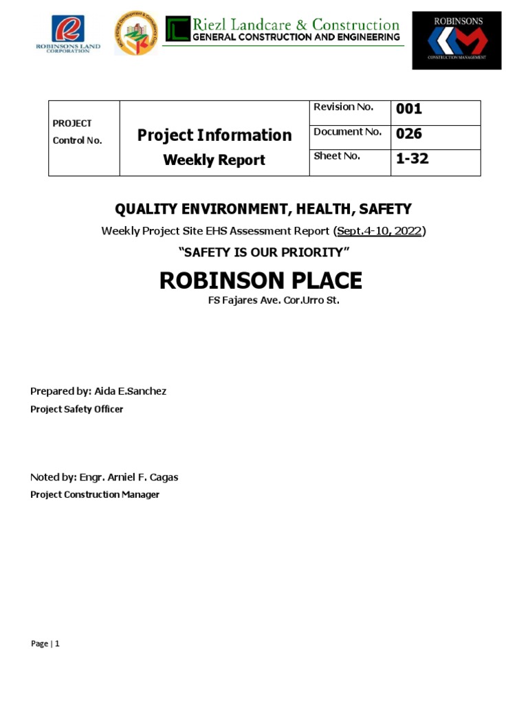 EHS Weekly Report: Robinson Place Project | PDF | Economies | Economic ...