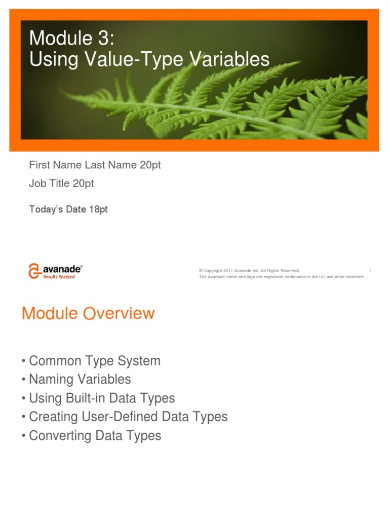 Avanade Capability Net Csharp Module 3 Using Value Type Variables Pdf Integer 