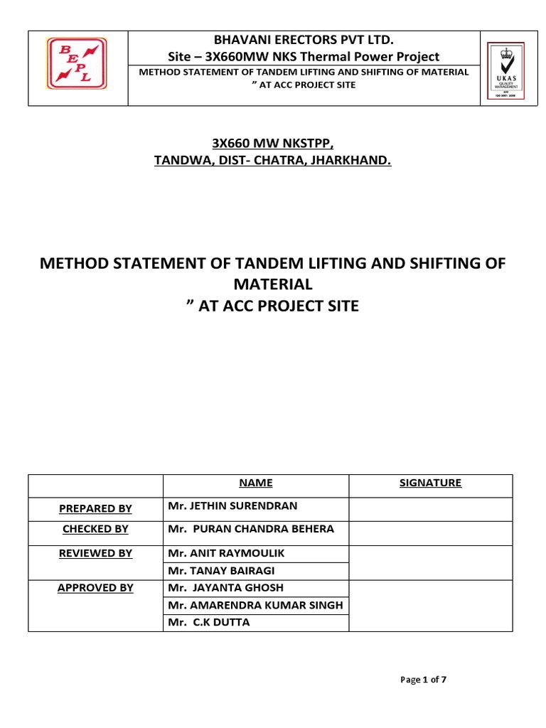 Tandem Lifting Method Statement at ACC | PDF | Crane (Machine ...