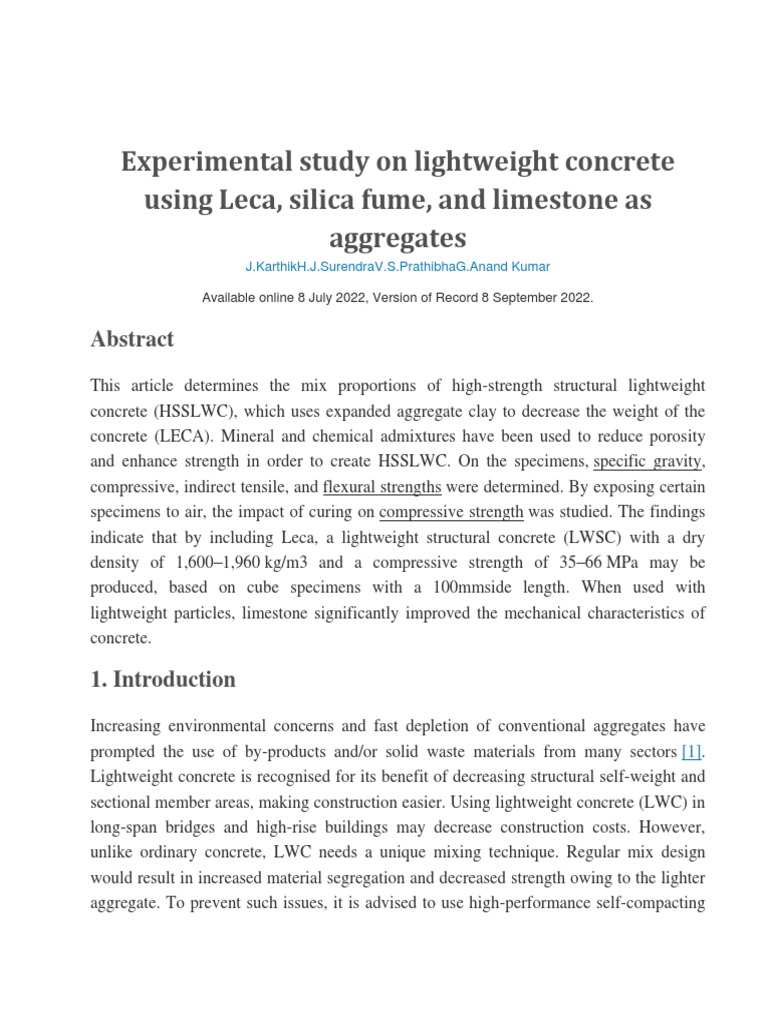 Experimental Study On Lightweight Concrete Using Leca, Silica Fume, and ...