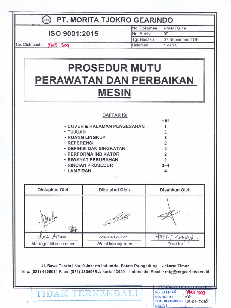 Prosedur Mutu Perawatan Dan Perbaiakn Mesin | PDF
