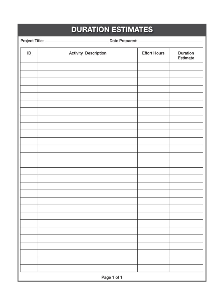 Duration Estimates Template | PDF