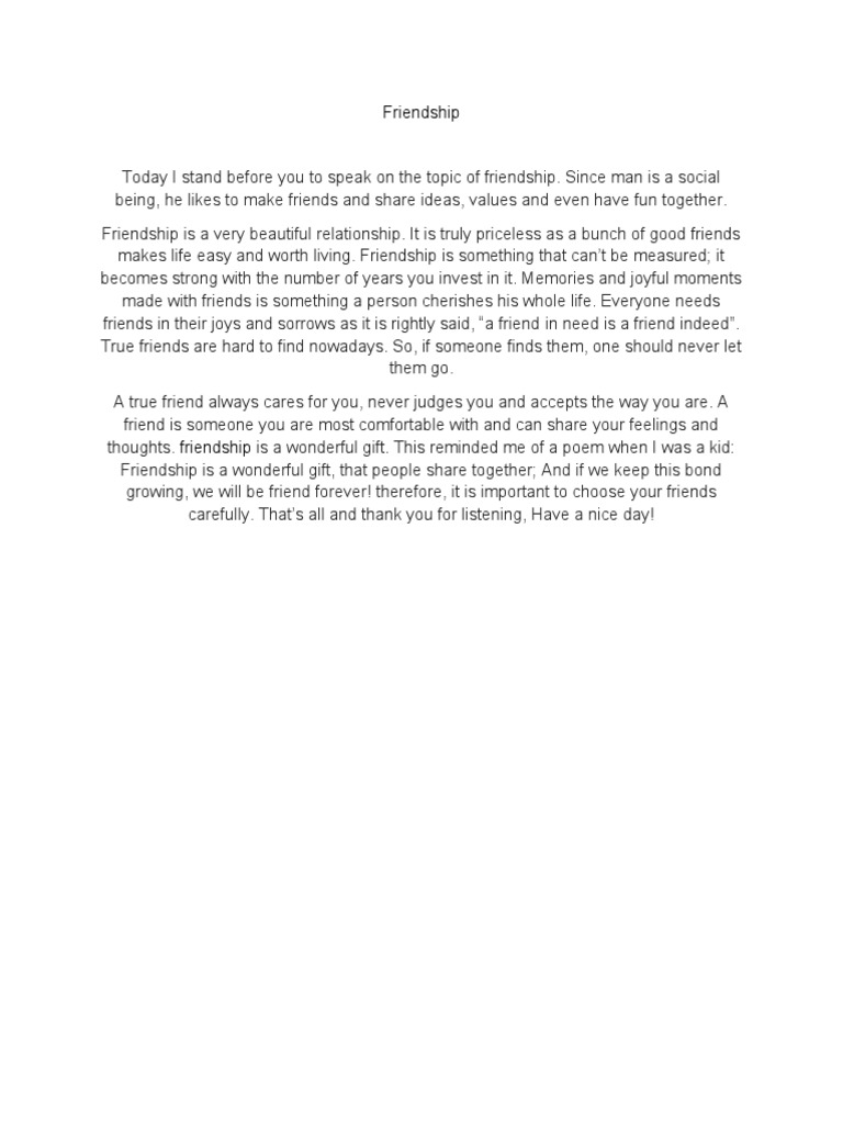 Friendship Speech | PDF