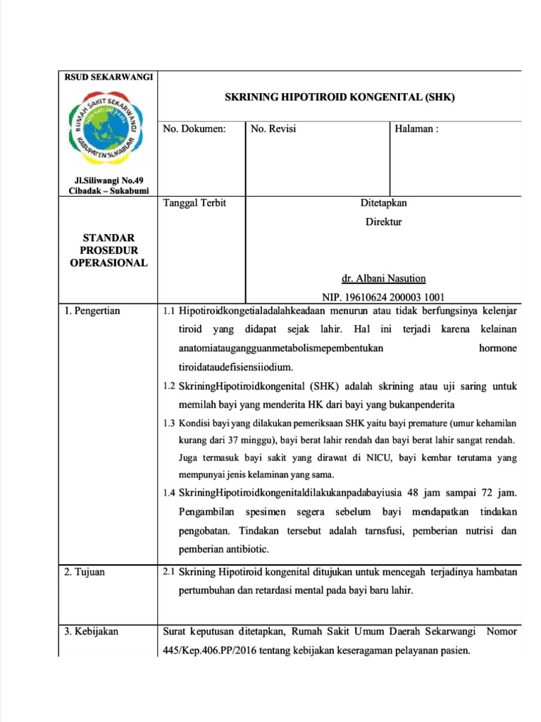 Sop Skrining Hipotiroid Kongenital SHK | PDF