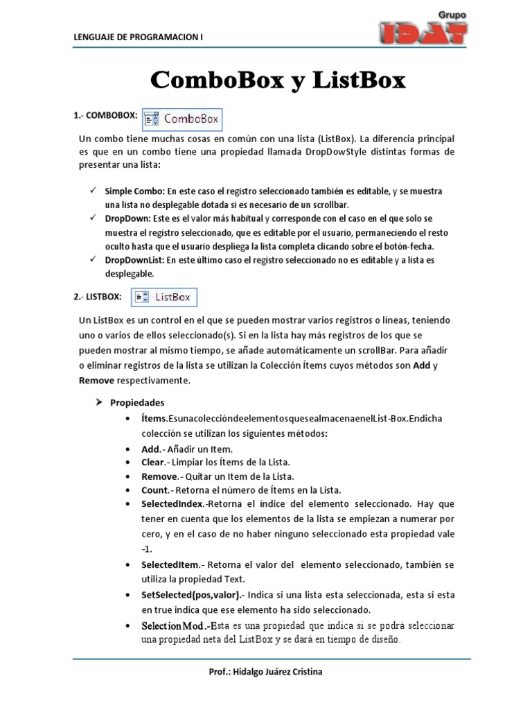 Semana 6 - Uso de Combobox y Listbox | PDF Semana 6 - Uso de Combobox y Listbox | PDF