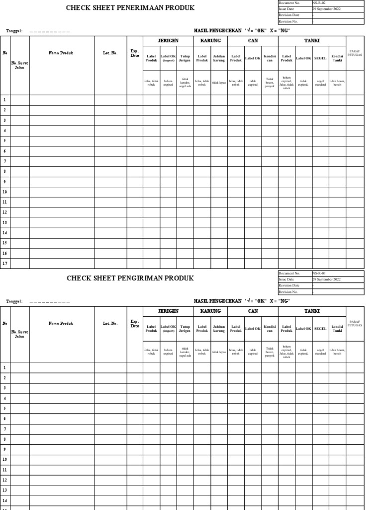 Ceklist Penerimaan & Pengiriman Produk | PDF
