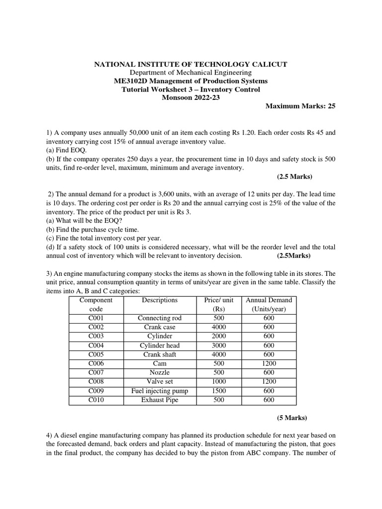 Optimal Inventory Management Strategies: Analyzing reorder levels, EOQ calculations, quantity ...
