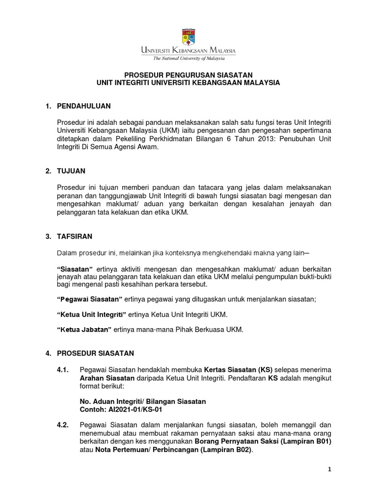 Prosedur Pengurusan Siasatan UI | PDF