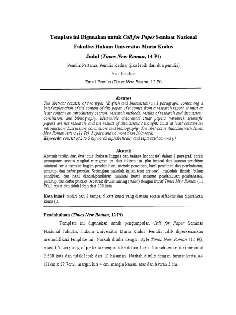 Template Call For Paper Semnas FH UMK (Full Paper) | PDF | Kajian Bahasa Asing | Sains & Matematika