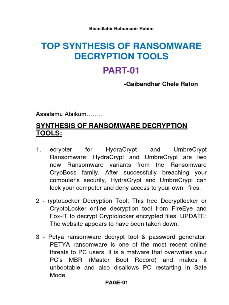 Top Ransomware Decryption Tools-PART-01 | PDF | Ransomware | Encryption