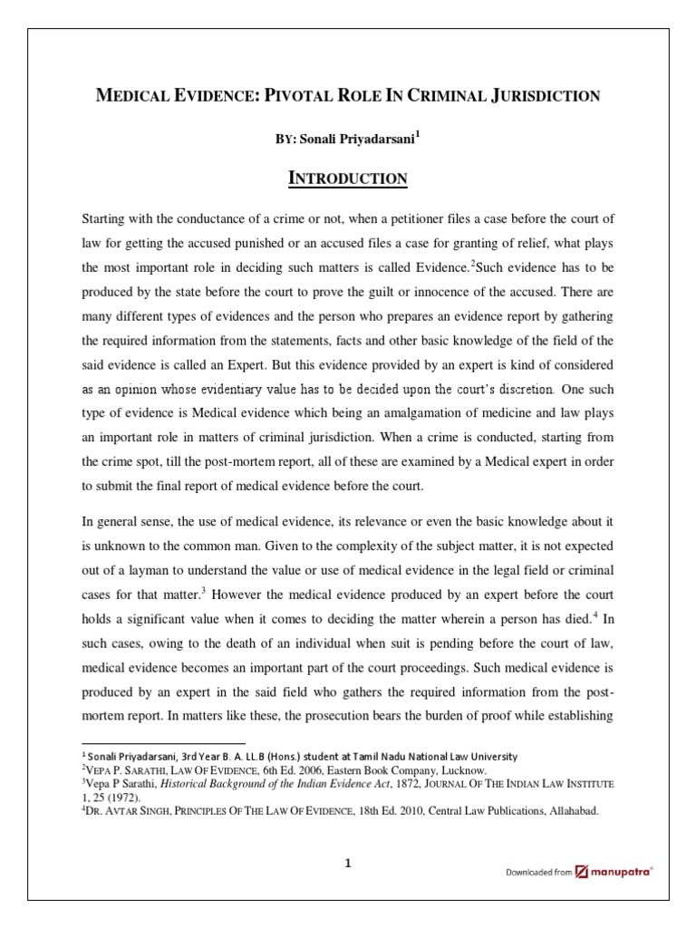 Medical Evidence in Criminal Law | PDF | Evidence (Law) | Witness
