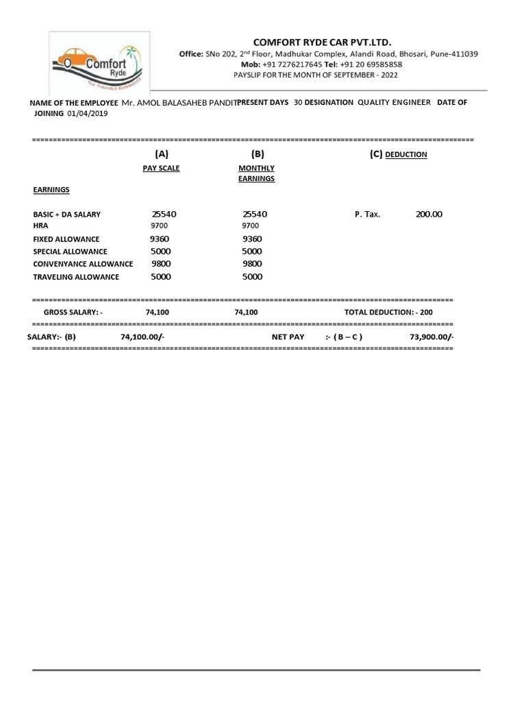 Pandit Pay Slip Sap | PDF