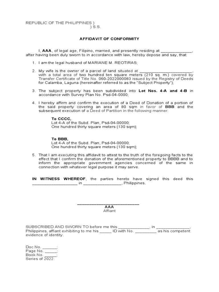 Affidavit of Conformity for Property Transfer | PDF