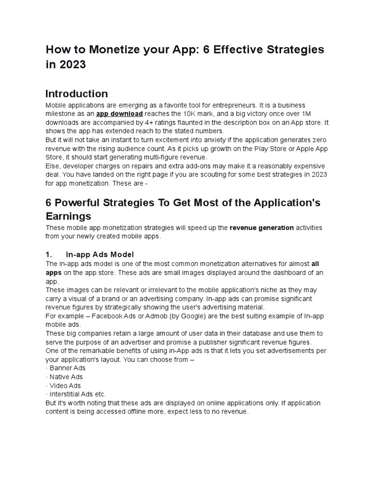How To Monetize Your App - 6 Effective Strategies in 2023 | PDF | Mobile App | Advertising