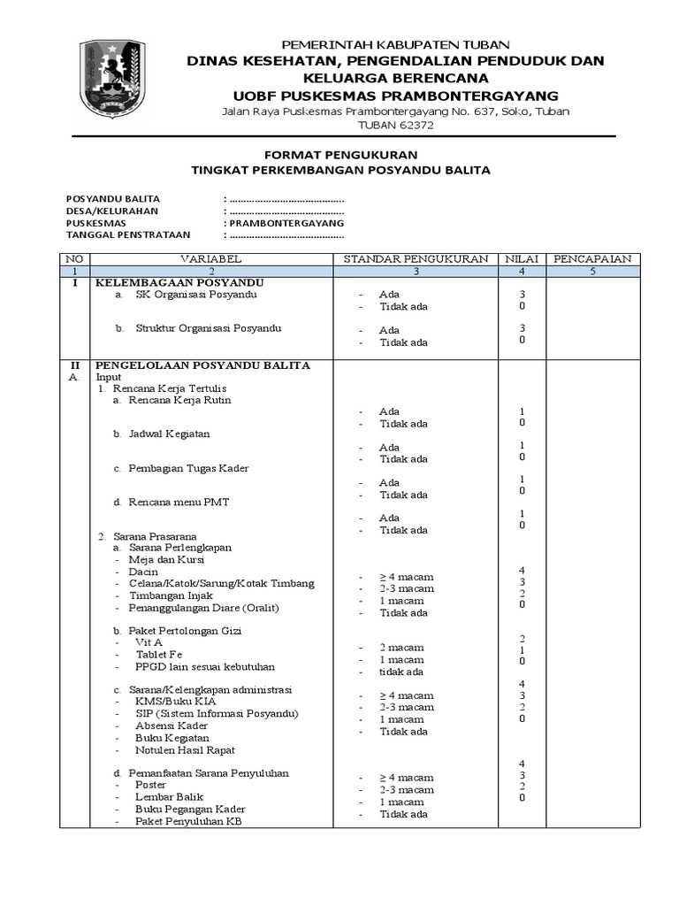 Format Pengukuran Posyandu Balita 2022 | PDF