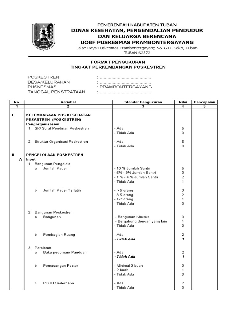 Format Penilaian Strata Poskestren 2022 | PDF