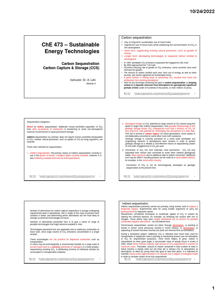 CHE 473 - Module 8 - HD - Carbon Sequestration | PDF | Carbon ...