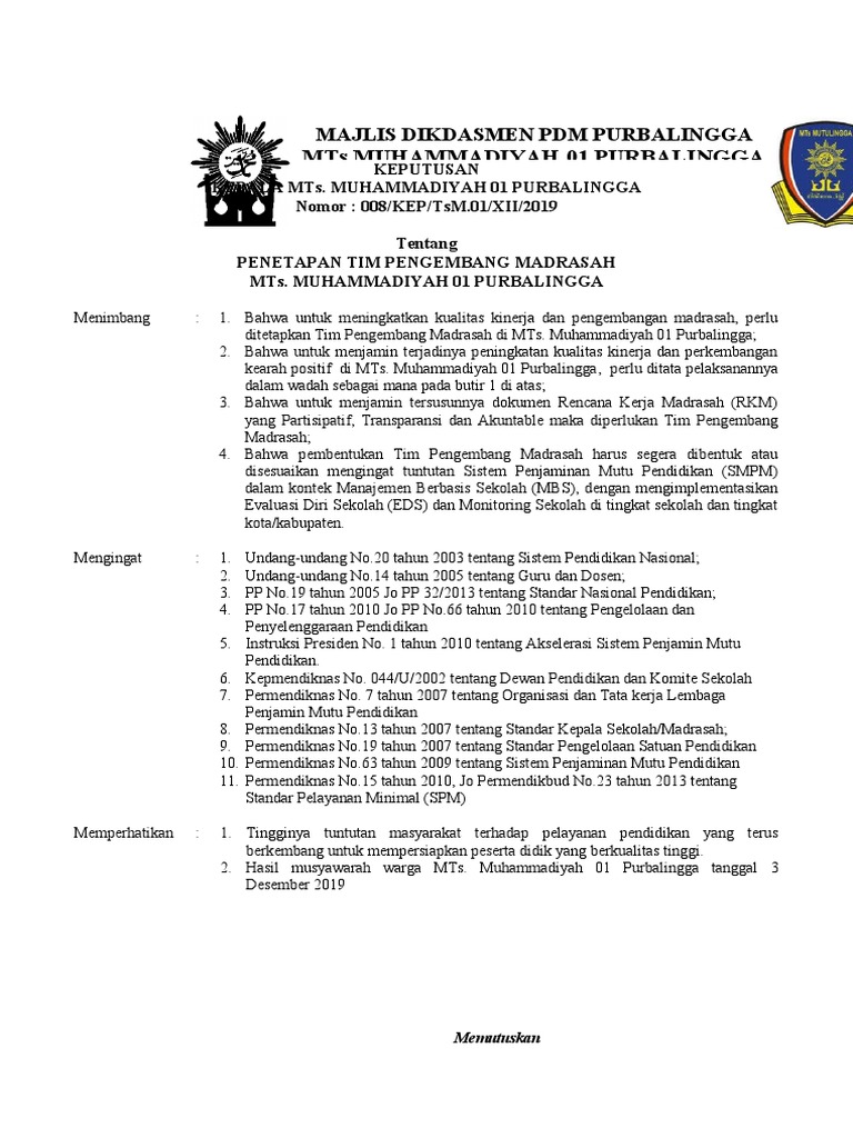 Tim Pengembang Madrasah MTs Muhammadiyah | PDF