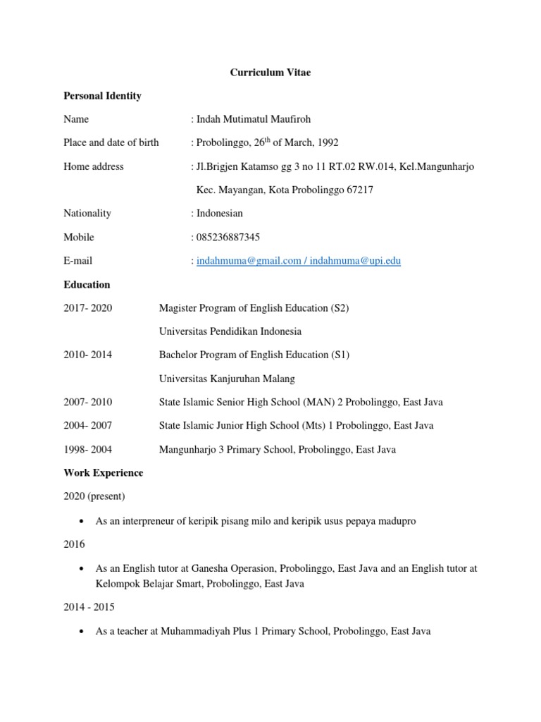 Curriculum Vitae RG | PDF | English As A Second Or Foreign Language ...