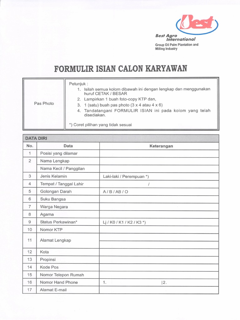 Formulir Isian Kandidat Supervisi | PDF