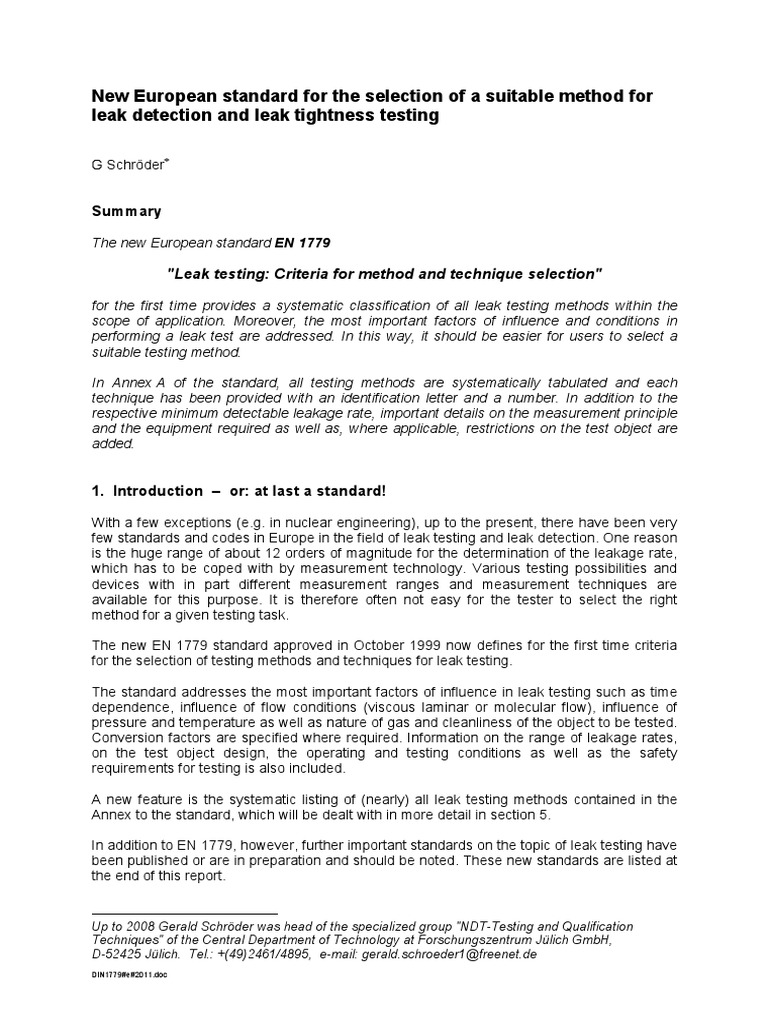 DIN en 1779 - Non - Destructive Testing - Leak Testing - Criteria For ...