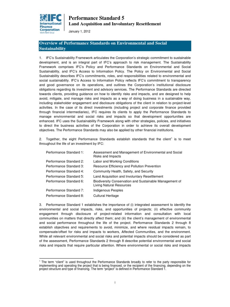 Performance Standard 5 - Effective January 1, 2012 | PDF ...