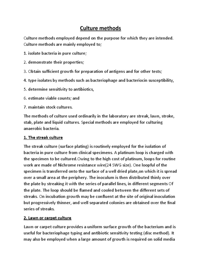Culture Methods | PDF | Chemistry | Microbiology