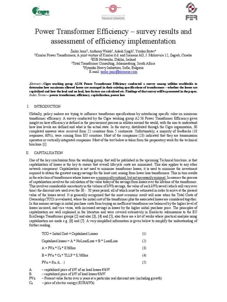 Power Transformer Efficiency - Survey Results and Assessment of Efficiency Implementation | PDF ...
